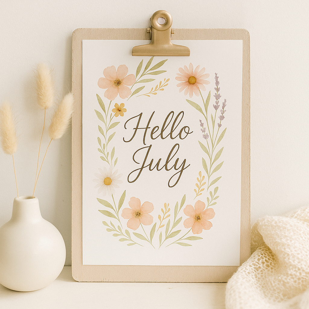 Hello July – Free Watercolor Floral Wall Art Printable — CYDesignStudio