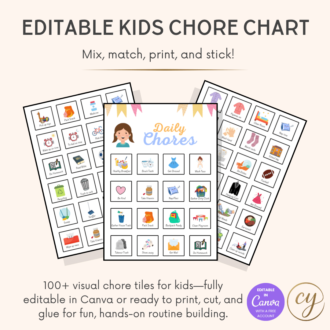 Editable Kids Chore Chart – Canva Template with 100+ Printable Visual ...